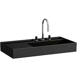 Laufen Kartell Waschtisch 8103390208151, 90x46cm, schwarz, Ablage links, 2 Hahnlöcher, Saphirkeramik