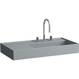 Laufen Kartell Waschtisch H8103397588151 90x46cm, Ablage links, ohne Überlauf, 2 Hahnlöcher, graphit matt