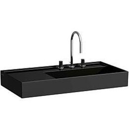 Laufen Kartell Waschtisch 8103390201581, 90x46cm, schwarz, Ablage links, 3 Hahnlöcher, Saphirkeramik