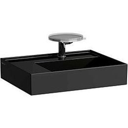 Laufen Kartell Waschtisch 8103350208151, 60x46cm, schwarz, Ablage links, 2 Hahnlöcher, Saphirkeramik