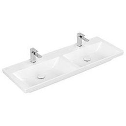 Villeroy & Boch Villeroy und Boch Subway 3.0 Schrank-Doppelwaschtisch 4A71D1RW 130x47cm, mit je 1 Hahnloch/ohne Überlauf, stone white C-plus