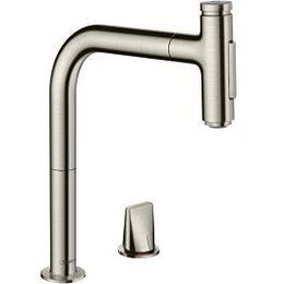 Hansgrohe Metris Select 2-Loch-Küchenmischer 73819800 edelstahl-optik, 2jet, Ausziehbrause