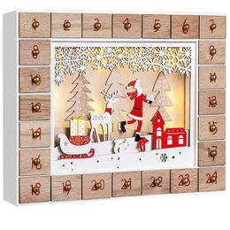 Casaria Spielwerk® Adventskalender Naturholz 35x6x26,9cm rot