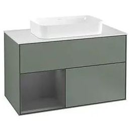 Villeroy & Boch Villeroy und Boch Finion Waschtischunterschrank F241GKGM 100x60,3cm, Abdeckplatte white matt, Regal links Anthracite matt, Olive Matt Lacquer