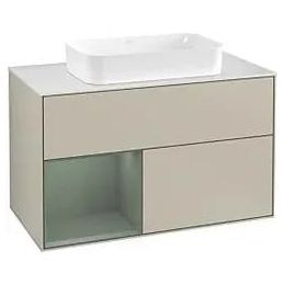 Villeroy & Boch Villeroy und Boch Finion Waschtischunterschrank F241GMHH 100x60,3cm, Abdeckplatte white matt, Regal links Olive Matt Lacquer, Sand Matt Lacquer