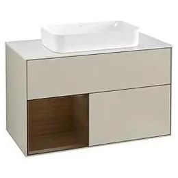 Villeroy & Boch Villeroy und Boch Finion Waschtischunterschrank F241GNHH 100x60,3cm, Abdeckplatte white matt, Regal links Walnut veneer, Sand Matt Lacquer