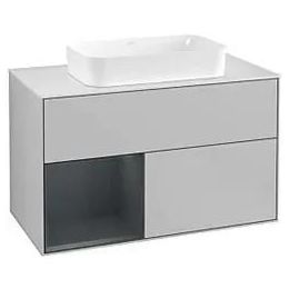 Villeroy & Boch Villeroy und Boch Finion Waschtischunterschrank F241HGGJ 100x60,3cm, Abdeckplatte white matt, Regal links Midnight Blue Matt Lacquer, Light grey matt