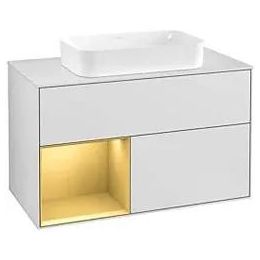 Villeroy & Boch Villeroy und Boch Finion Waschtischunterschrank F241HFMT 100x60,3cm, Abdeckplatte white matt, Regal links Gold matt, White matt lacquer