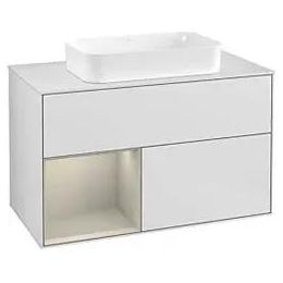 Villeroy & Boch Villeroy und Boch Finion Waschtischunterschrank F241HHMT 100x60,3cm, Abdeckplatte white matt, Regal links Sand Matt Lacquer, White matt lacquer