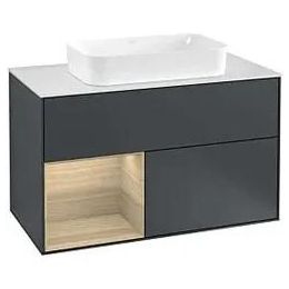 Villeroy & Boch Villeroy und Boch Finion Waschtischunterschrank F241PCHG 100x60,3cm, Abdeckplatte white matt, Regal links Oak Veneer, Midnight Blue Matt Lacquer