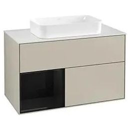 Villeroy & Boch Villeroy und Boch Finion Waschtischunterschrank F241PHHH 100x60,3cm, Abdeckplatte white matt, Regal links Glossy Black Lacquer, Sand Matt Lacquer