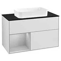 Villeroy & Boch Villeroy und Boch Finion Waschtischunterschrank F242GJMT 100x60,3cm, Abdeckplatte black matt, Regal links Light grey matt, White matt lacquer