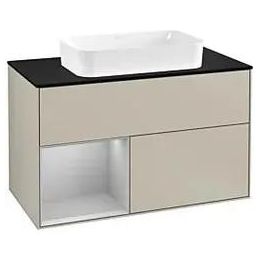 Villeroy & Boch Villeroy und Boch Finion Waschtischunterschrank F242GJHH 100x60,3cm, Abdeckplatte black matt, Regal links Light grey matt, Sand Matt Lacquer