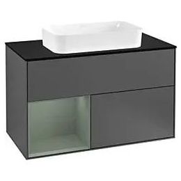 Villeroy & Boch Villeroy und Boch Finion Waschtischunterschrank F242GMGK 100x60,3cm, Abdeckplatte black matt, Regal links Olive Matt Lacquer, Anthracite matt