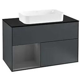 Villeroy & Boch Villeroy und Boch Finion Waschtischunterschrank F242GKHG 100x60,3cm, Abdeckplatte black matt, Regal links Anthracite matt, Midnight Blue Matt Lacquer