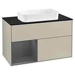 Villeroy & Boch Villeroy und Boch Finion Waschtischunterschrank F242GKHH 100x60,3cm, Abdeckplatte black matt, Regal links Anthracite matt, Sand Matt Lacquer