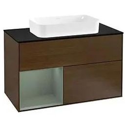 Villeroy & Boch Villeroy und Boch Finion Waschtischunterschrank F242GMGN 100x60,3cm, Abdeckplatte black matt, Regal links Olive Matt Lacquer, Walnut veneer