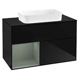 Villeroy & Boch Villeroy und Boch Finion Waschtischunterschrank F242GMPH 100x60,3cm, Abdeckplatte black matt, Regal links Olive Matt Lacquer, Glossy Black Lacquer