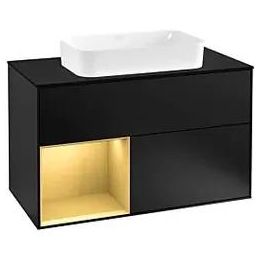 Villeroy & Boch Villeroy und Boch Finion Waschtischunterschrank F242HFPD 100x60,3cm, Abdeckplatte black matt, Regal links Gold matt, Black matt lacquer