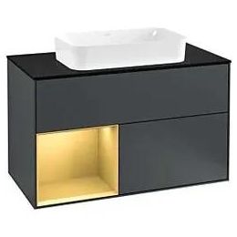 Villeroy & Boch Villeroy und Boch Finion Waschtischunterschrank F242HFHG 100x60,3cm, Abdeckplatte black matt, Regal links Gold matt, Midnight Blue Matt Lacquer