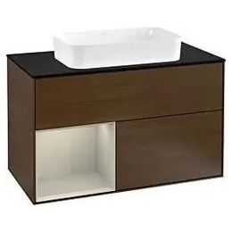 Villeroy & Boch Villeroy und Boch Finion Waschtischunterschrank F242HHGN 100x60,3cm, Abdeckplatte black matt, Regal links Sand Matt Lacquer, Walnut veneer