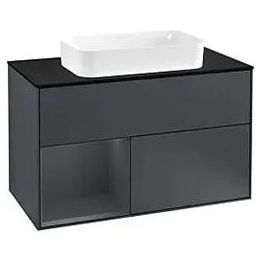 Villeroy & Boch Villeroy und Boch Finion Waschtischunterschrank F242HGHG 100x60,3cm, Abdeckplatte black matt, Regal links Midnight Blue Matt Lacquer, Midnight Blue Matt Lacquer