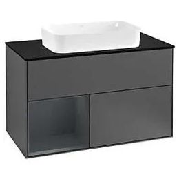 Villeroy & Boch Villeroy und Boch Finion Waschtischunterschrank F242HGGK 100x60,3cm, Abdeckplatte black matt, Regal links Midnight Blue Matt Lacquer, Anthracite matt