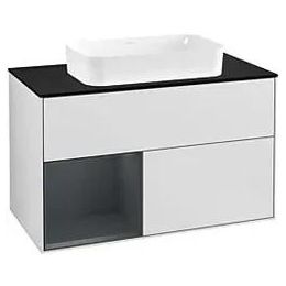 Villeroy & Boch Villeroy und Boch Finion Waschtischunterschrank F242HGMT 100x60,3cm, Abdeckplatte black matt, Regal links Midnight Blue Matt Lacquer, White matt lacquer