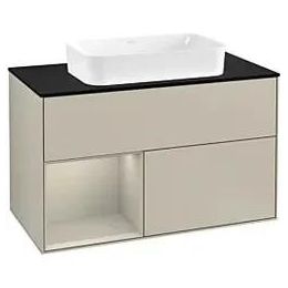 Villeroy & Boch Villeroy und Boch Finion Waschtischunterschrank F242HHHH 100x60,3cm, Abdeckplatte black matt, Regal links Sand Matt Lacquer, Sand Matt Lacquer