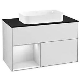 Villeroy & Boch Villeroy und Boch Finion Waschtischunterschrank F242MTMT 100x60,3cm, Abdeckplatte black matt, Regal links White matt lacquer, White matt lacquer