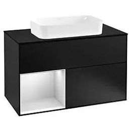 Villeroy & Boch Villeroy und Boch Finion Waschtischunterschrank F242MTPD 100x60,3cm, Abdeckplatte black matt, Regal links White matt lacquer, Black matt lacquer