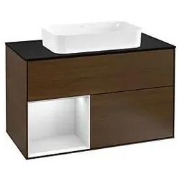 Villeroy & Boch Villeroy und Boch Finion Waschtischunterschrank F242MTGN 100x60,3cm, Abdeckplatte black matt, Regal links White matt lacquer, Walnut veneer