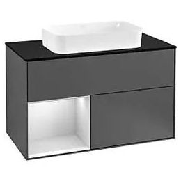 Villeroy & Boch Villeroy und Boch Finion Waschtischunterschrank F242MTGK 100x60,3cm, Abdeckplatte black matt, Regal links White matt lacquer, Anthracite matt