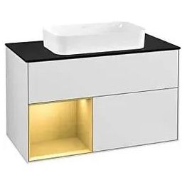 Villeroy & Boch Villeroy und Boch Finion Waschtischunterschrank F242HFMT 100x60,3cm, Abdeckplatte black matt, Regal links Gold matt, White matt lacquer