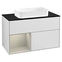 Villeroy & Boch Villeroy und Boch Finion Waschtischunterschrank F242HHMT 100x60,3cm, Abdeckplatte black matt, Regal links Sand Matt Lacquer, White matt lacquer