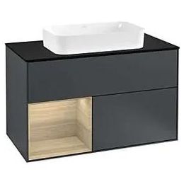 Villeroy & Boch Villeroy und Boch Finion Waschtischunterschrank F242PCHG 100x60,3cm, Abdeckplatte black matt, Regal links Oak Veneer, Midnight Blue Matt Lacquer