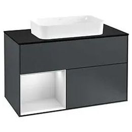 Villeroy & Boch Villeroy und Boch Finion Waschtischunterschrank F242MTHG 100x60,3cm, Abdeckplatte black matt, Regal links White matt lacquer, Midnight Blue Matt Lacquer