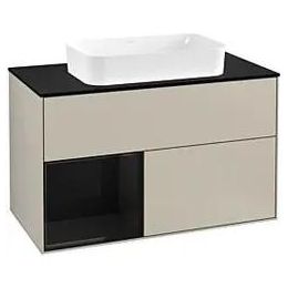 Villeroy & Boch Villeroy und Boch Finion Waschtischunterschrank F242PHHH 100x60,3cm, Abdeckplatte black matt, Regal links Glossy Black Lacquer, Sand Matt Lacquer