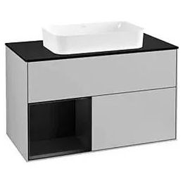 Villeroy & Boch Villeroy und Boch Finion Waschtischunterschrank F242PDGJ 100x60,3cm, Abdeckplatte black matt, Regal links Black matt lacquer, Light grey matt