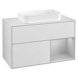 Villeroy & Boch Villeroy und Boch Finion Waschtischunterschrank F251GJMT 100x60,3cm, Abdeckplatte white matt, Regal rechts Light grey matt, White matt lacquer