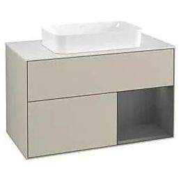 Villeroy & Boch Villeroy und Boch Finion Waschtischunterschrank F251GKHH 100x60,3cm, Abdeckplatte white matt, Regal rechts Anthracite matt, Sand Matt Lacquer