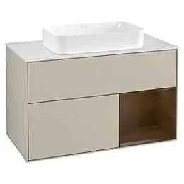 Villeroy & Boch Villeroy und Boch Finion Waschtischunterschrank F251GNHH 100x60,3cm, Abdeckplatte white matt, Regal rechts Walnut veneer, Sand Matt Lacquer