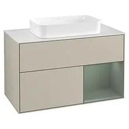 Villeroy & Boch Villeroy und Boch Finion Waschtischunterschrank F251GMHH 100x60,3cm, Abdeckplatte white matt, Regal rechts Olive Matt Lacquer, Sand Matt Lacquer