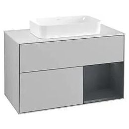 Villeroy & Boch Villeroy und Boch Finion Waschtischunterschrank F251HGGJ 100x60,3cm, Abdeckplatte white matt, Regal rechts Midnight Blue Matt Lacquer, Light grey matt