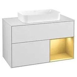 Villeroy & Boch Villeroy und Boch Finion Waschtischunterschrank F251HFMT 100x60,3cm, Abdeckplatte white matt, Regal rechts Gold matt, White matt lacquer