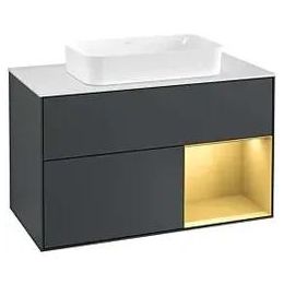 Villeroy & Boch Villeroy und Boch Finion Waschtischunterschrank F251HFHG 100x60,3cm, Abdeckplatte white matt, Regal rechts Gold matt, Midnight Blue Matt Lacquer