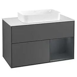 Villeroy & Boch Villeroy und Boch Finion Waschtischunterschrank F251HGGK 100x60,3cm, Abdeckplatte white matt, Regal rechts Midnight Blue Matt Lacquer, Anthracite matt