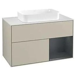 Villeroy & Boch Villeroy und Boch Finion Waschtischunterschrank F251HGHH 100x60,3cm, Abdeckplatte white matt, Regal rechts Midnight Blue Matt Lacquer, Sand Matt Lacquer