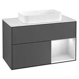 Villeroy & Boch Villeroy und Boch Finion Waschtischunterschrank F251MTGK 100x60,3cm, Abdeckplatte white matt, Regal rechts White matt lacquer, Anthracite matt