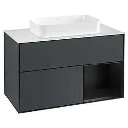 Villeroy & Boch Villeroy und Boch Finion Waschtischunterschrank F251PDHG 100x60,3cm, Abdeckplatte white matt, Regal rechts Black matt lacquer, Midnight Blue Matt Lacquer